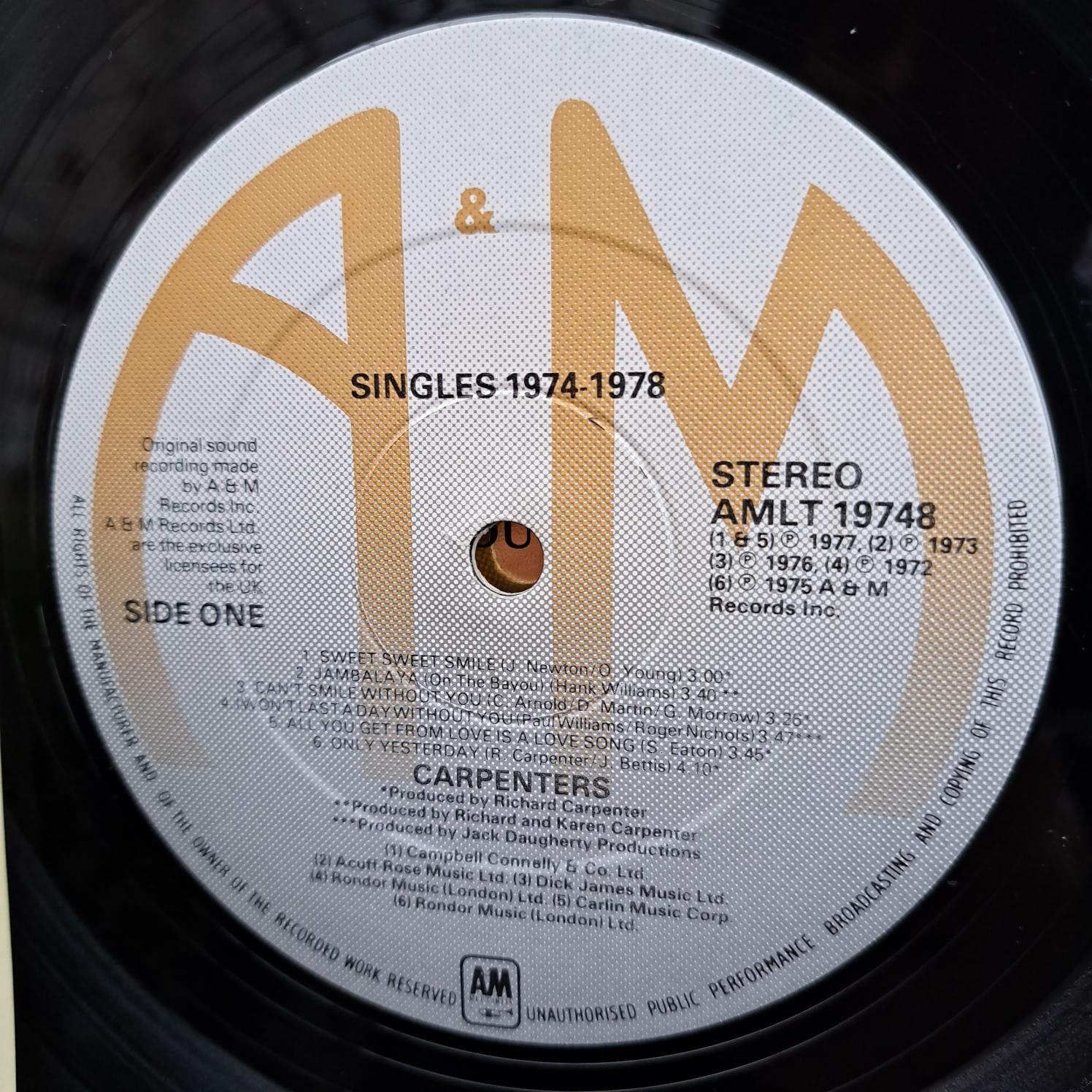 The Carpenters – The Singles 1974-1978 Disc VINIL VG VG+ Embossed Cover ...