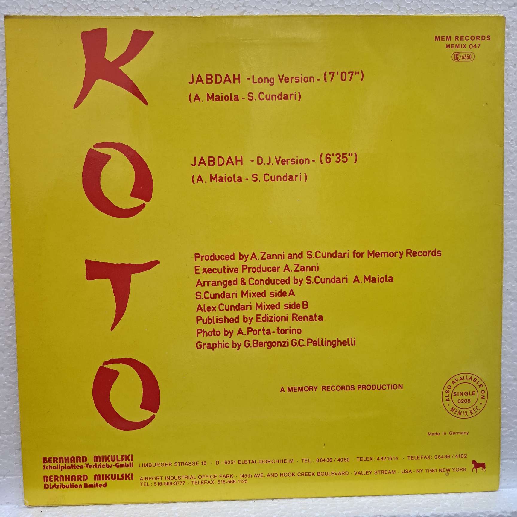 Koto – Jabdah Disc VINIL MAXI VG+ - Discuri Muzică